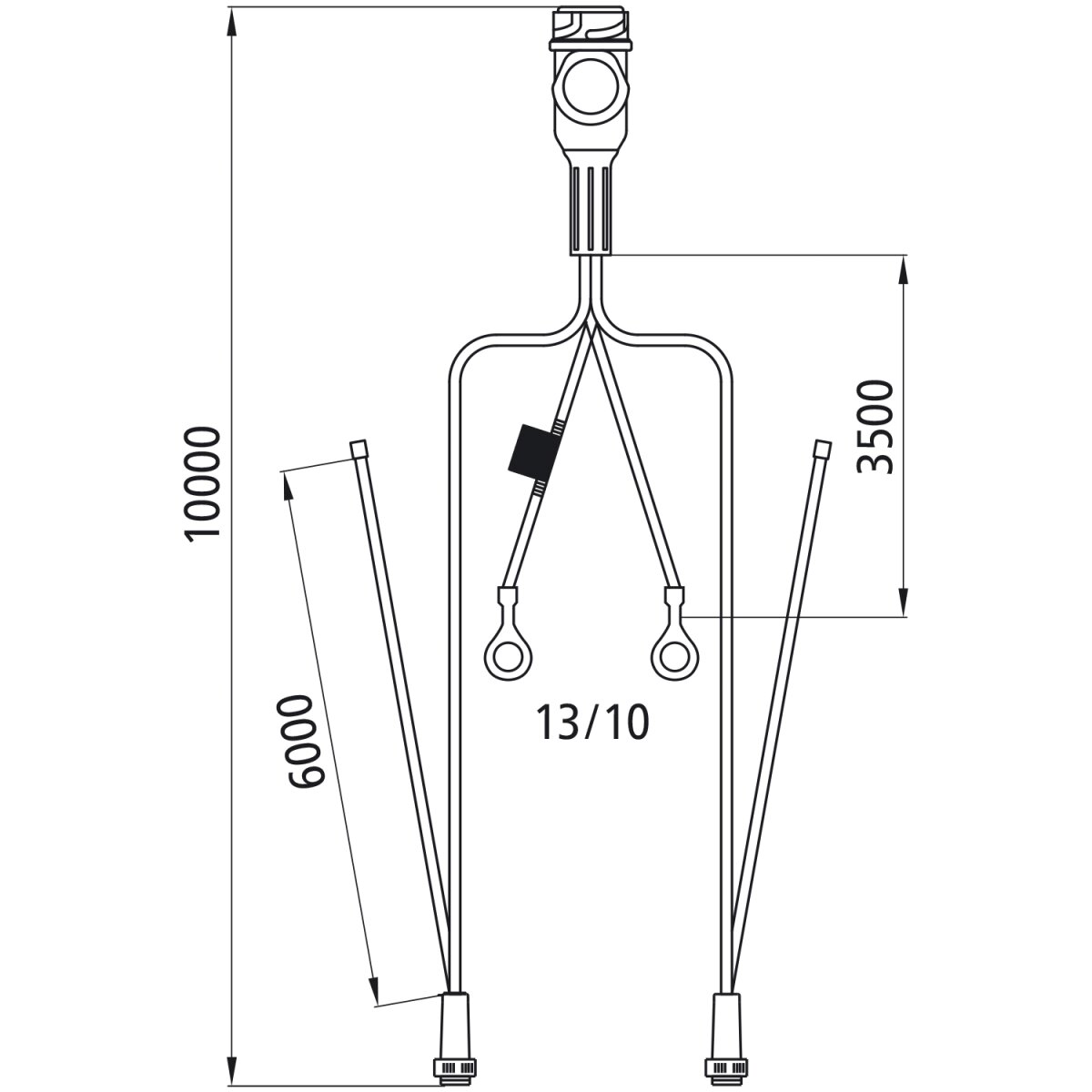 ASPÖCK Versorgungskabel,13-pol.Stecker, 2x5-pol. Baj. 10000 mm, 2 x D