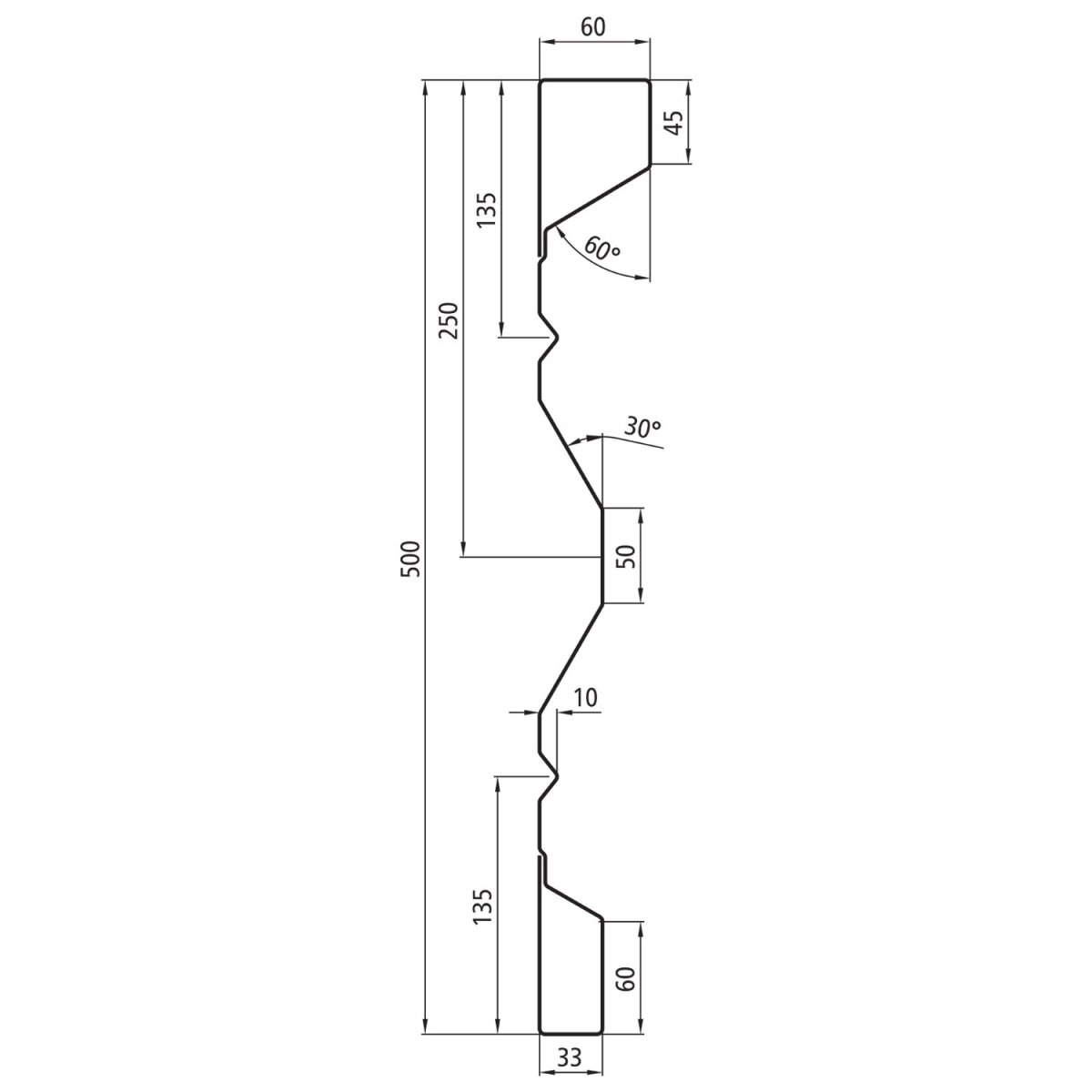 SUER Stahlbordwandprofil SU 500/60/33-PBBF 500/60, 2mm stark, 5000mm ...