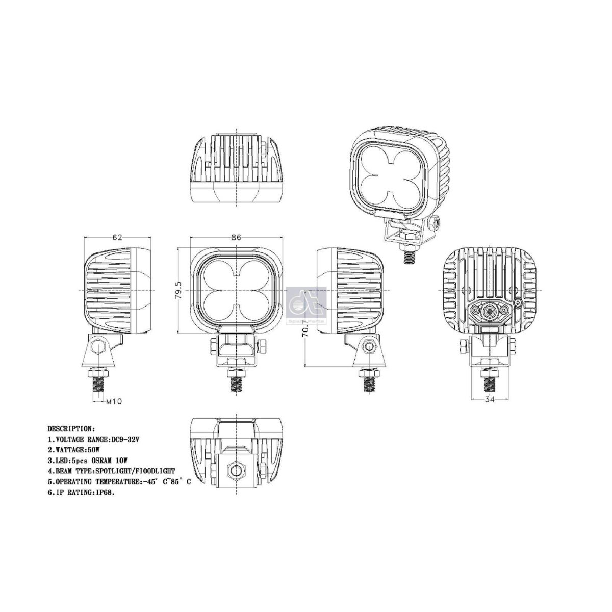 DT Spare Parts Arbeitsscheinwerfer 9.69034 - 969034, 89,71