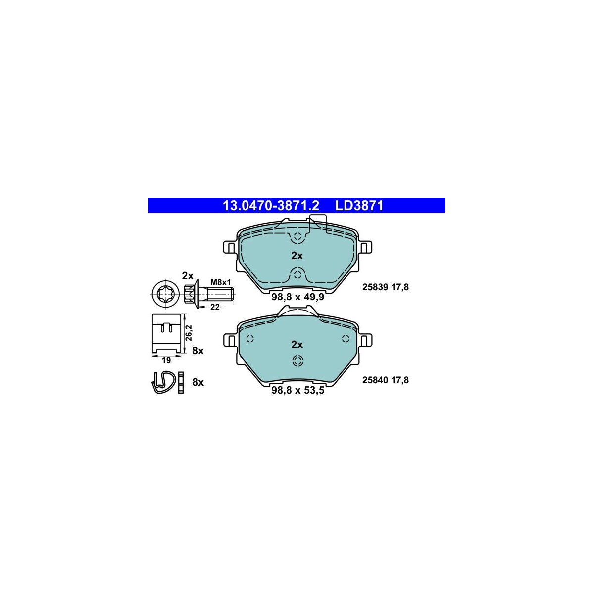 ATE Bremsbelagsatz, Scheibenbremse 13.0470-3871.2 - 13047038712 für 1 ...